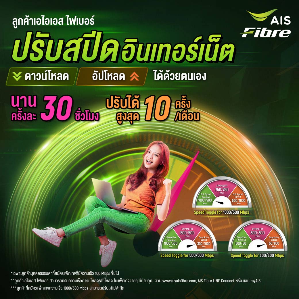 เอไอเอส ไฟเบอร์ เน็ตบ้านแรง ไฟเบอร์ออพติก100%