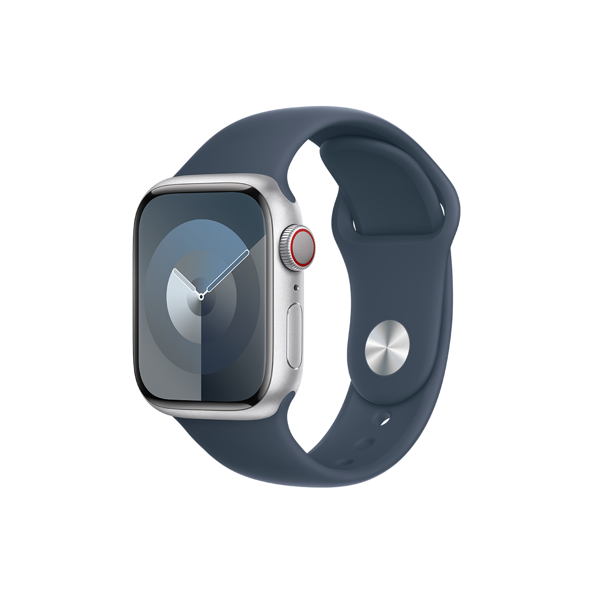 Apple Watch Series 9 GPS + Cellular 41mm Silver Aluminium Case with Storm Blue Sport Band - S/M